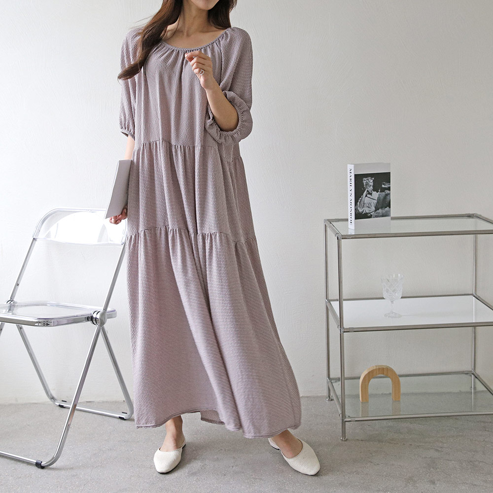 [스위트플러스] 임부복 빅사이즈 시어서커 잔체크 롱 원피스 임부복 - 현대Hmall